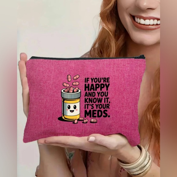 Bags | Funny Pink Canvas Pouch | Poshmark